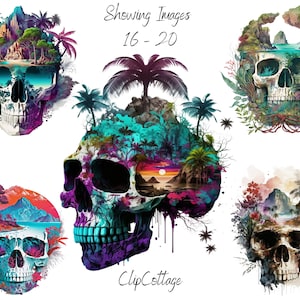 20 Skull Islands Watercolour Clipart PNG Floral Paradise Illustrations ...