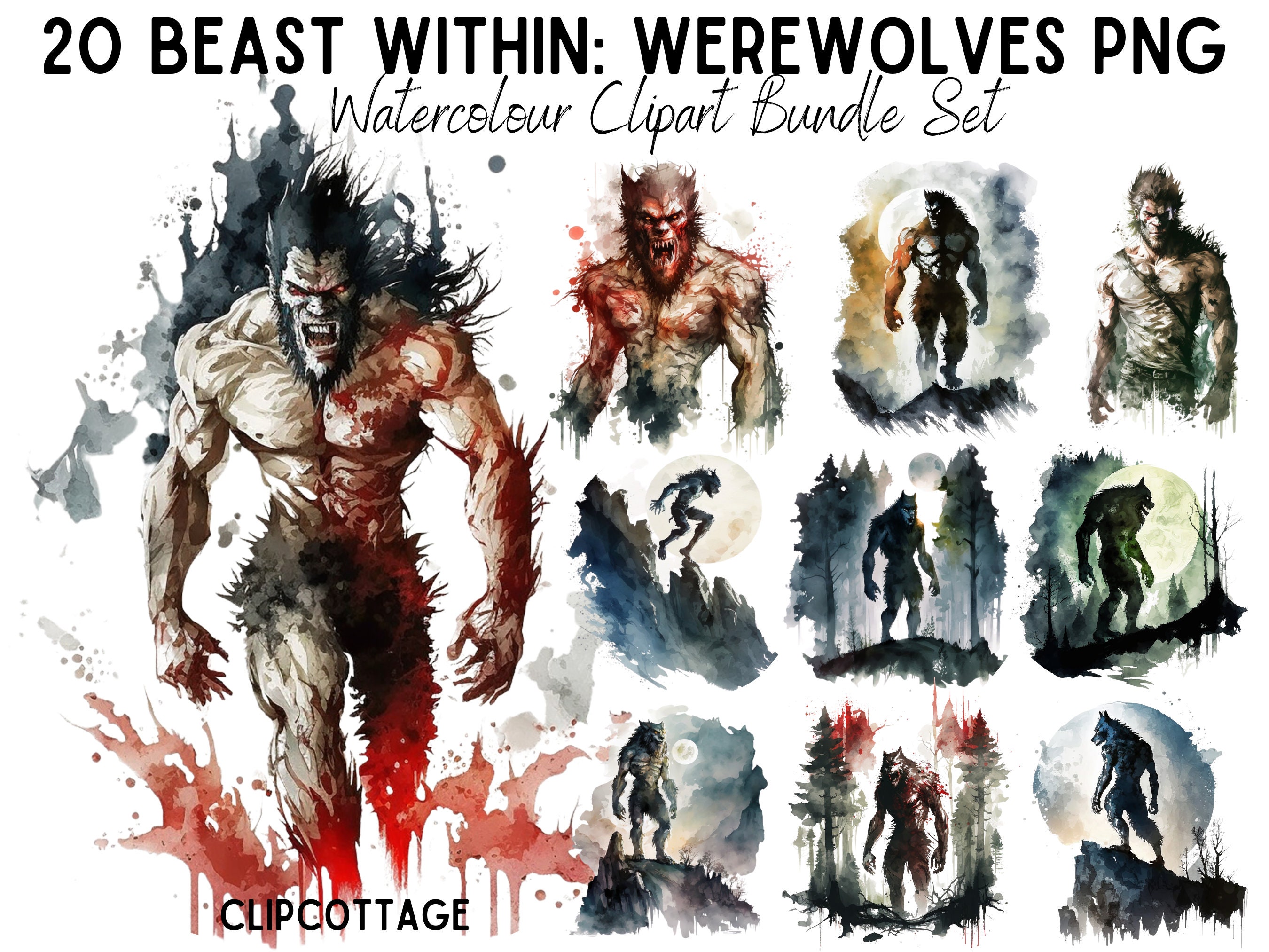 20 Werewolves Clipart Bundle Fantasy Werewolf PNG Sublimation ...