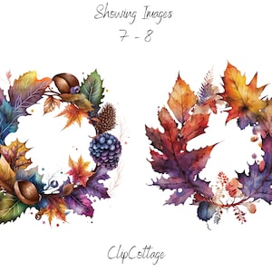 10 Fall Maple Leaf & Acorn Wreath Clipart Bundle - PNG Sublimation ...
