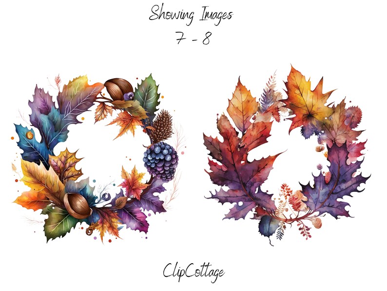 10 Fall Maple Leaf & Acorn Wreath Clipart Bundle PNG - Etsy