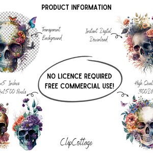 Floral Skulls Clipart PNG Sublimation Bundle | 20 Transparent Skulls ...