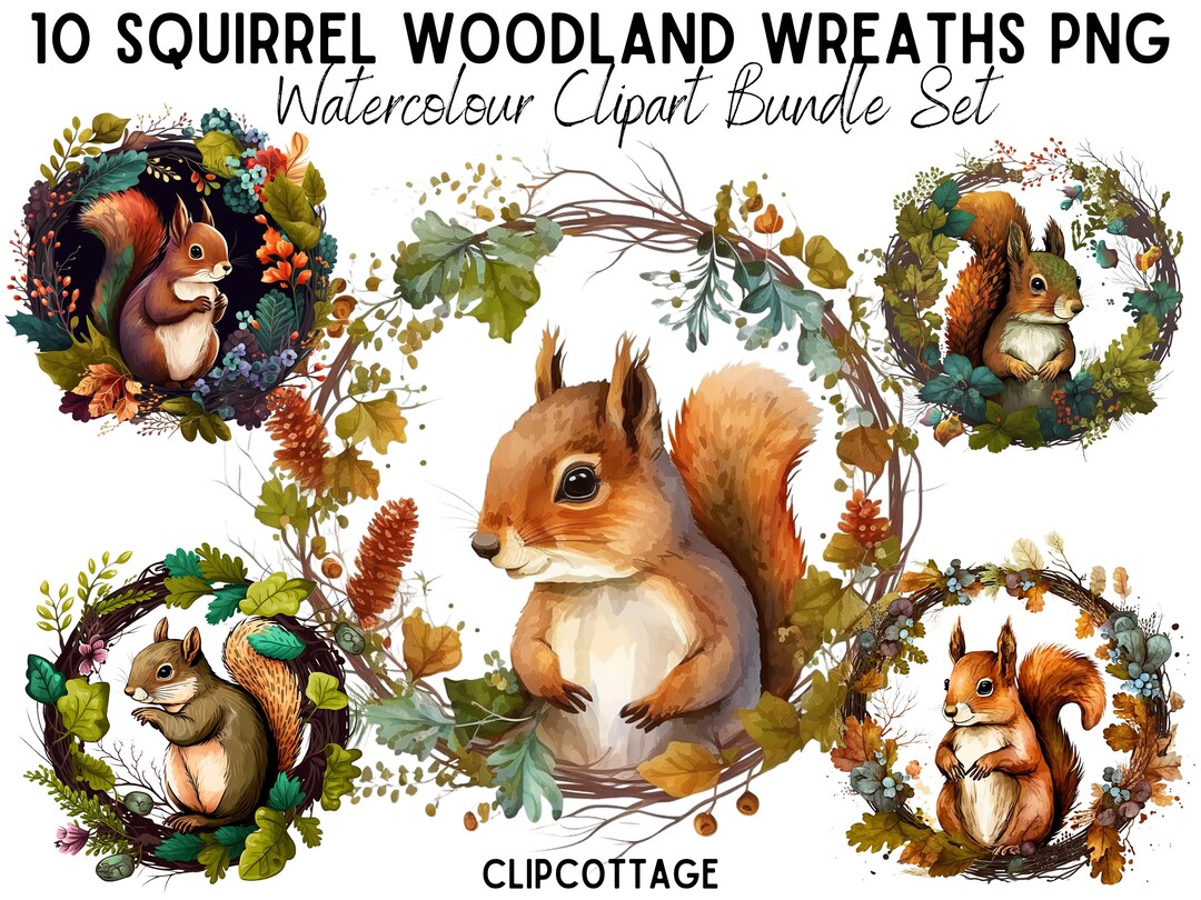 10 Squirrel Floral Wreath Clipart Bundle - PNG Sublimation ...