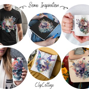 Floral Skulls Clipart PNG Sublimation Bundle | 20 Transparent Skulls ...