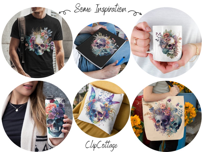 Floral Skulls Clipart PNG Sublimation Bundle | 20 Transparent Skulls ...