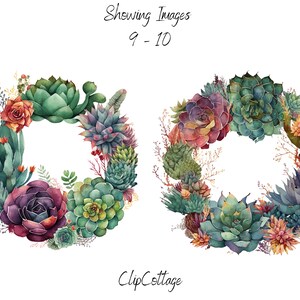 10 Succulent Wreath Watercolour Clipart Bundle - PNG Sublimation ...