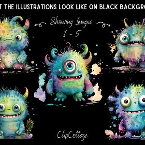 20 Cute Monsters Watercolour Clipart Bundle - PNG Sublimation ...