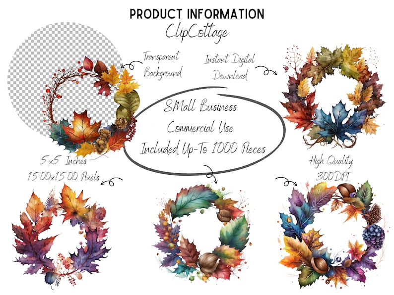 10 Fall Maple Leaf & Acorn Wreath Clipart Bundle PNG - Etsy