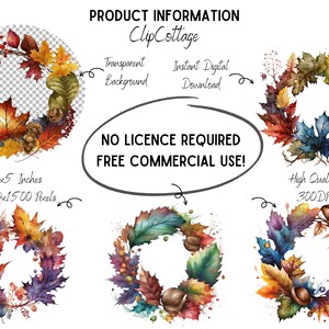 10 Fall Maple Leaf & Acorn Wreath Clipart Bundle - PNG Sublimation ...