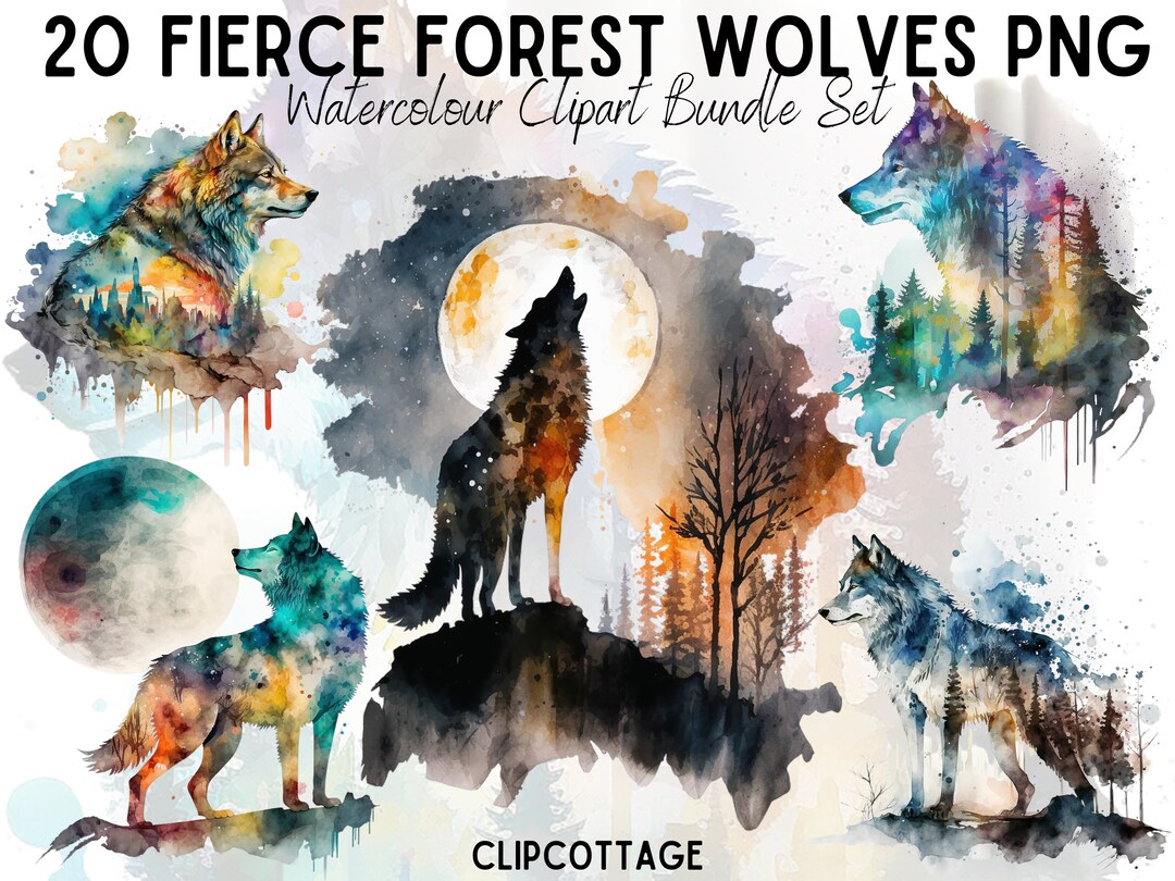 20 Wolf Clipart Bundle - Majestic Wolves PNG Sublimation Illustrations ...