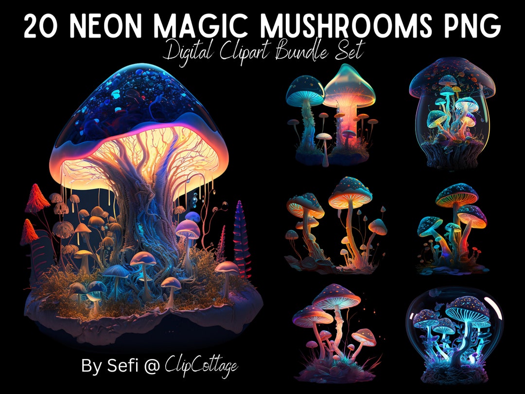 Neon Magic Mushrooms Clipart PNG Sublimation Bundle 20 - Etsy
