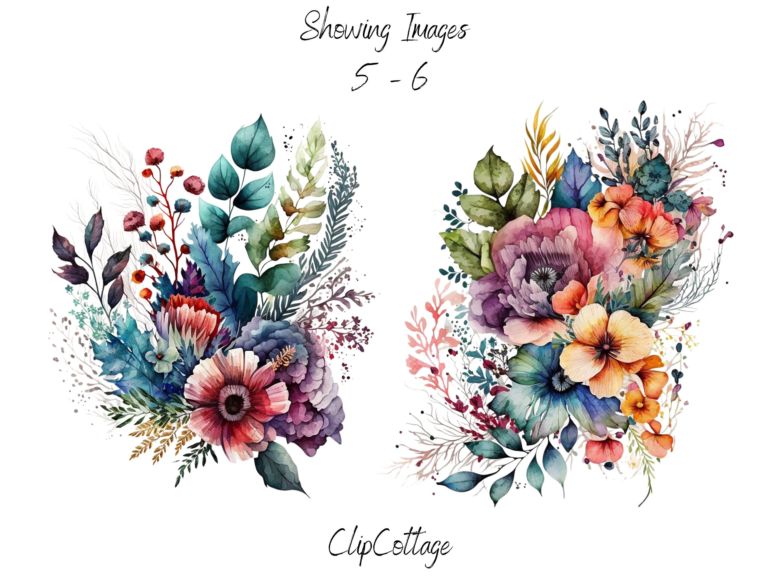 10 Boho Flowers Clipart Bundle PNG Sublimation Illustrations - Etsy