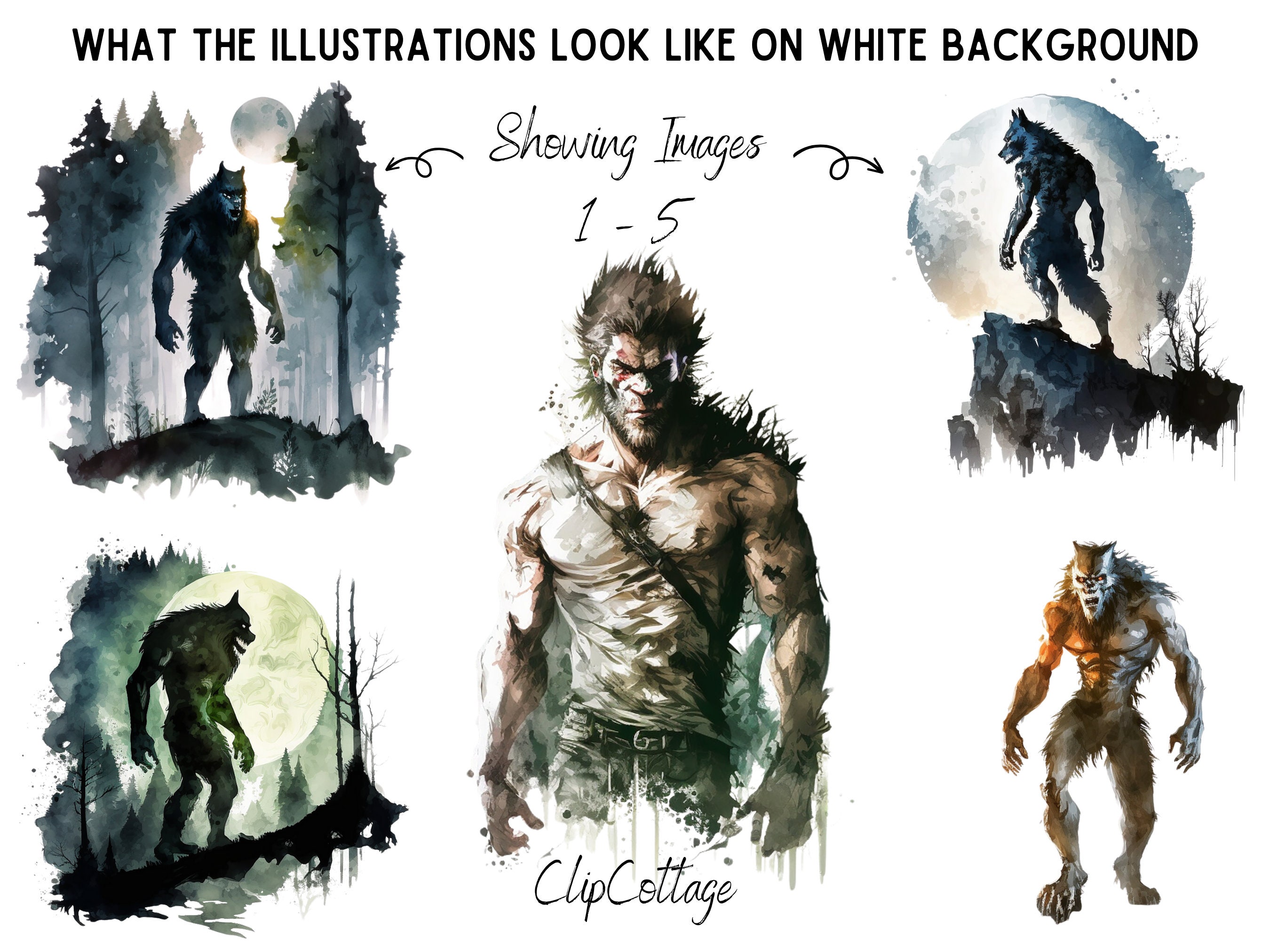 20 Werewolves Clipart Bundle Fantasy Werewolf PNG Sublimation ...