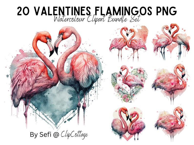 Valentines Flamingos Clipart PNG Sublimation Bundle 20 - Etsy