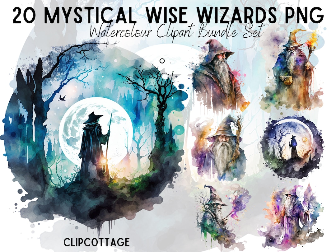 20 Wizards Clipart Bundle - Magic Wizardry Art PNG Sublimation ...
