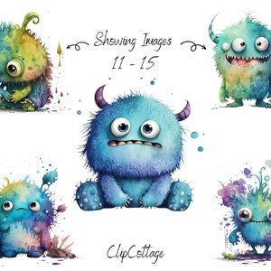 20 Cute Monsters Watercolour Clipart Bundle - PNG Sublimation ...