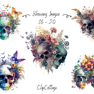 Floral Skulls Clipart PNG Sublimation Bundle | 20 Transparent Skulls ...