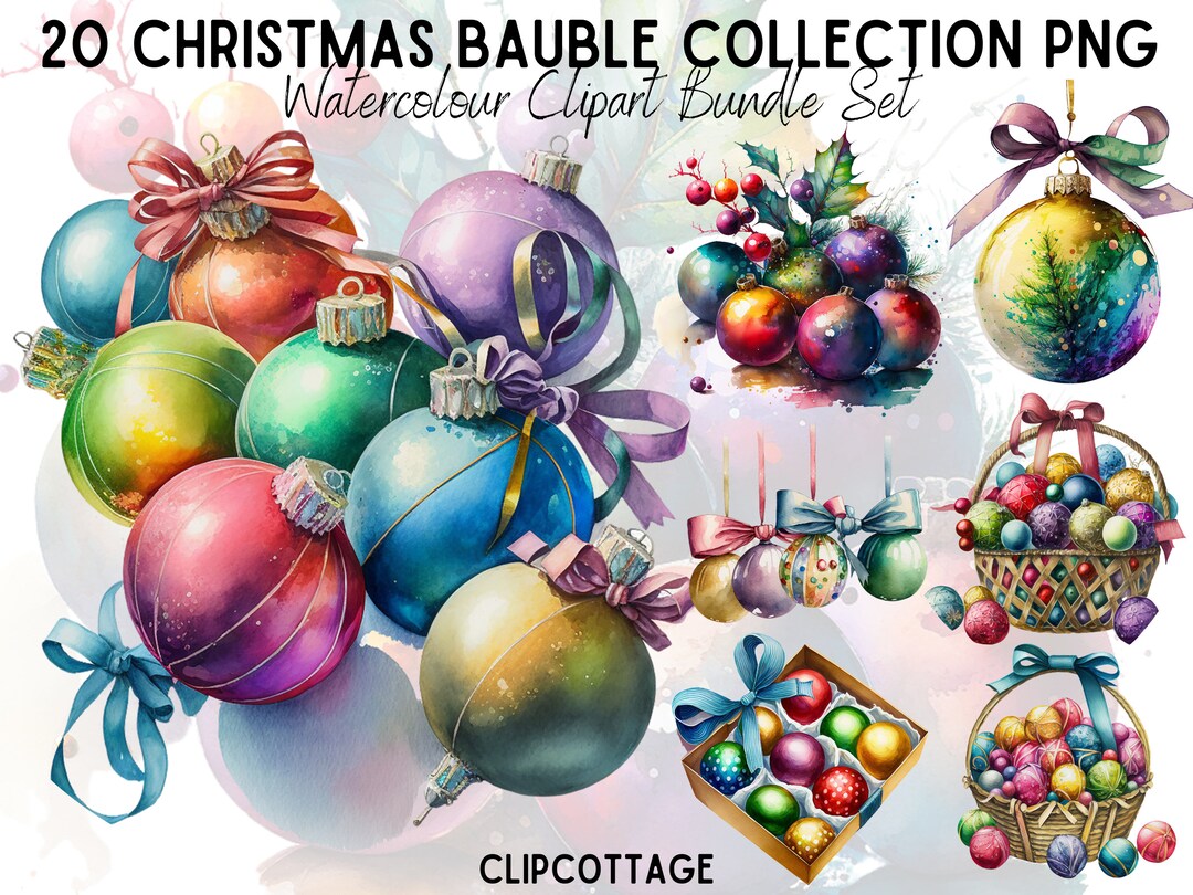 Christmas Baubles Clipart PNG Sublimation Bundle | 20 Transparent Xmas ...