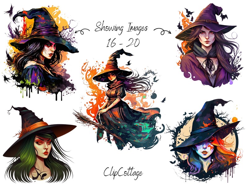 20 Mystical Witches Clipart Bundle - Halloween Witch PNG Sublimation ...