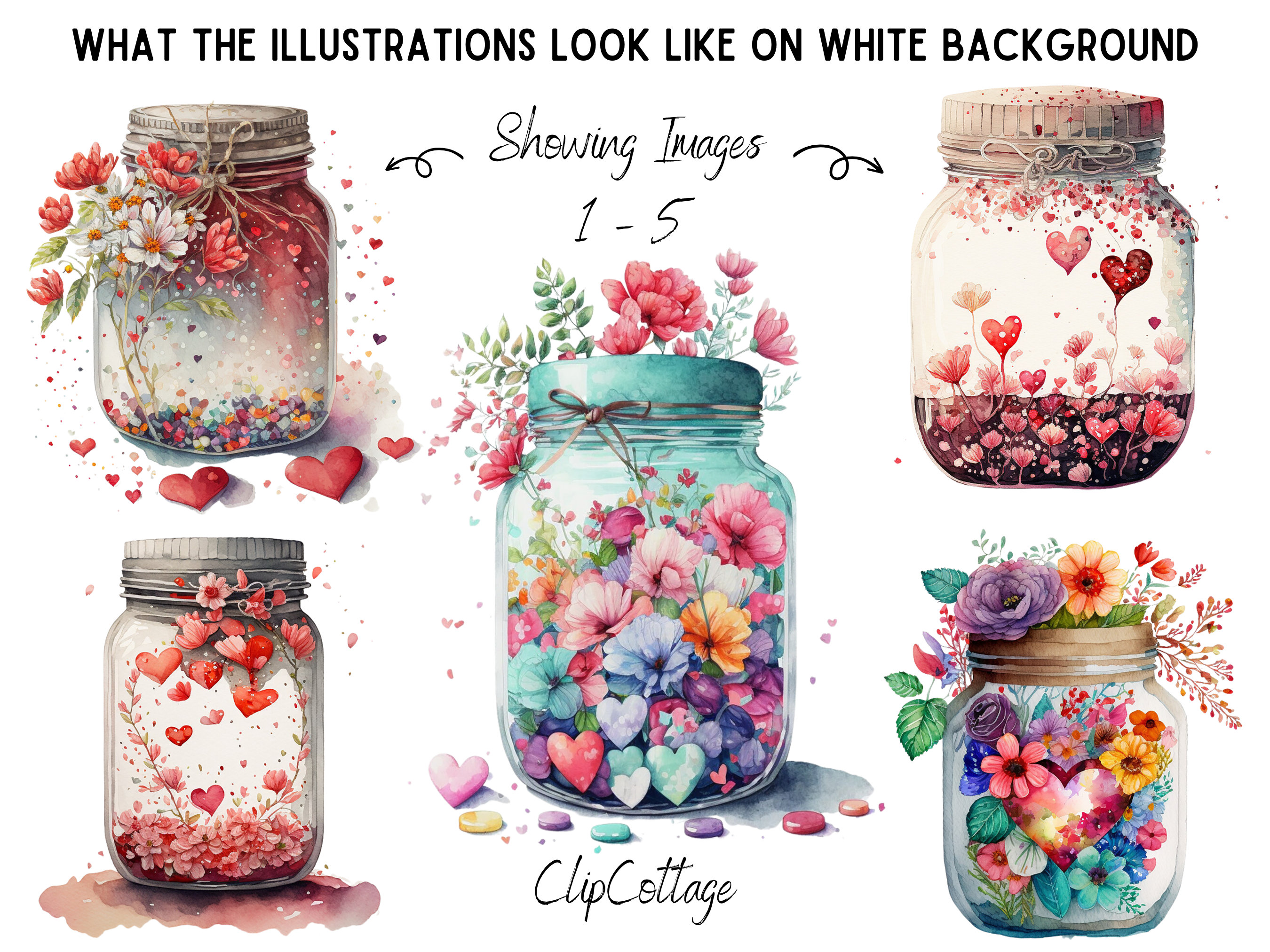 Valentine Jars Clipart PNG Sublimation Bundle | 20 Transparent Hearts ...