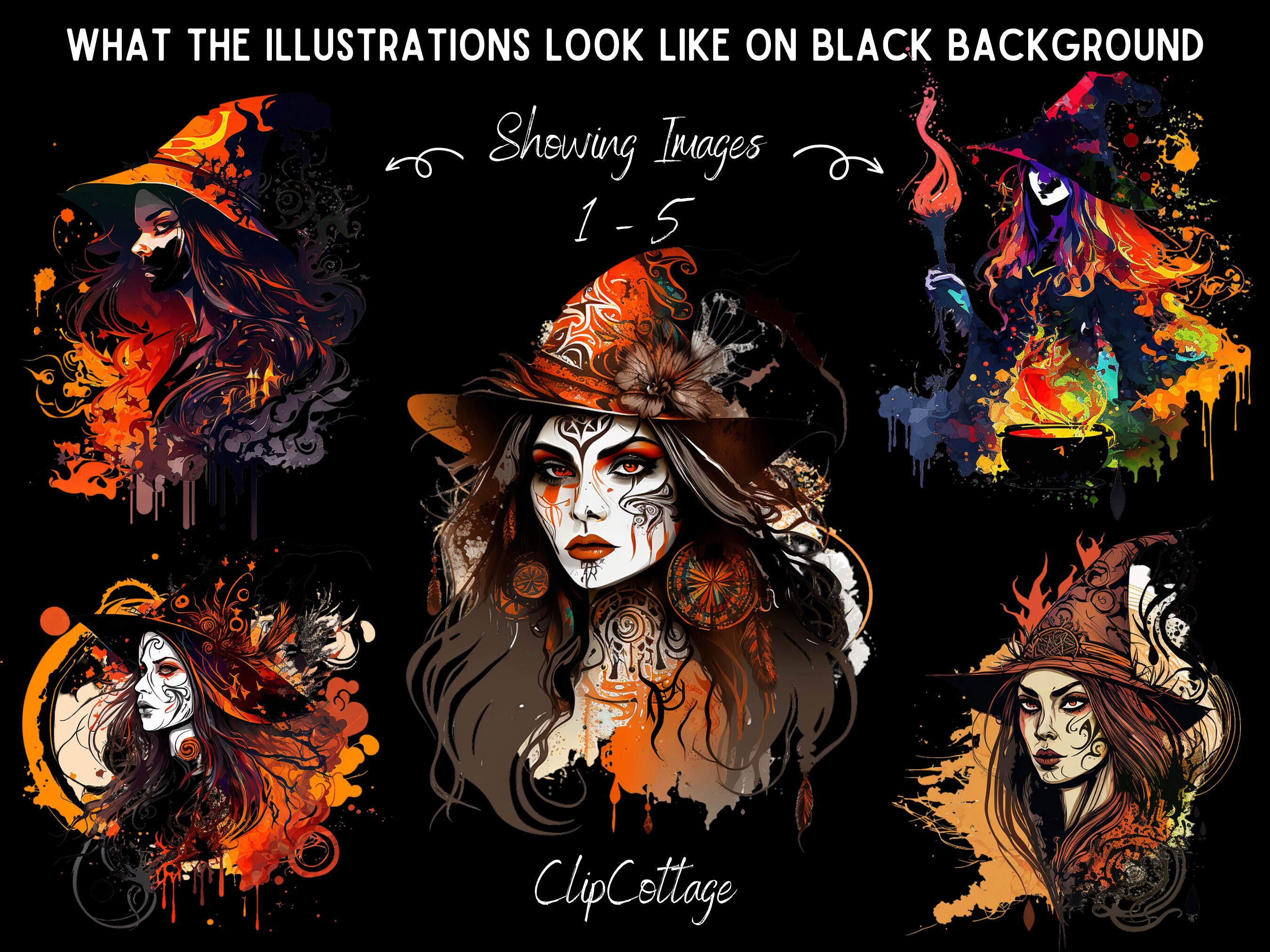 20 Mystical Witches Clipart Bundle - Halloween Witch PNG Sublimation ...