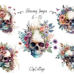 Floral Skulls Clipart PNG Sublimation Bundle | 20 Transparent Skulls ...