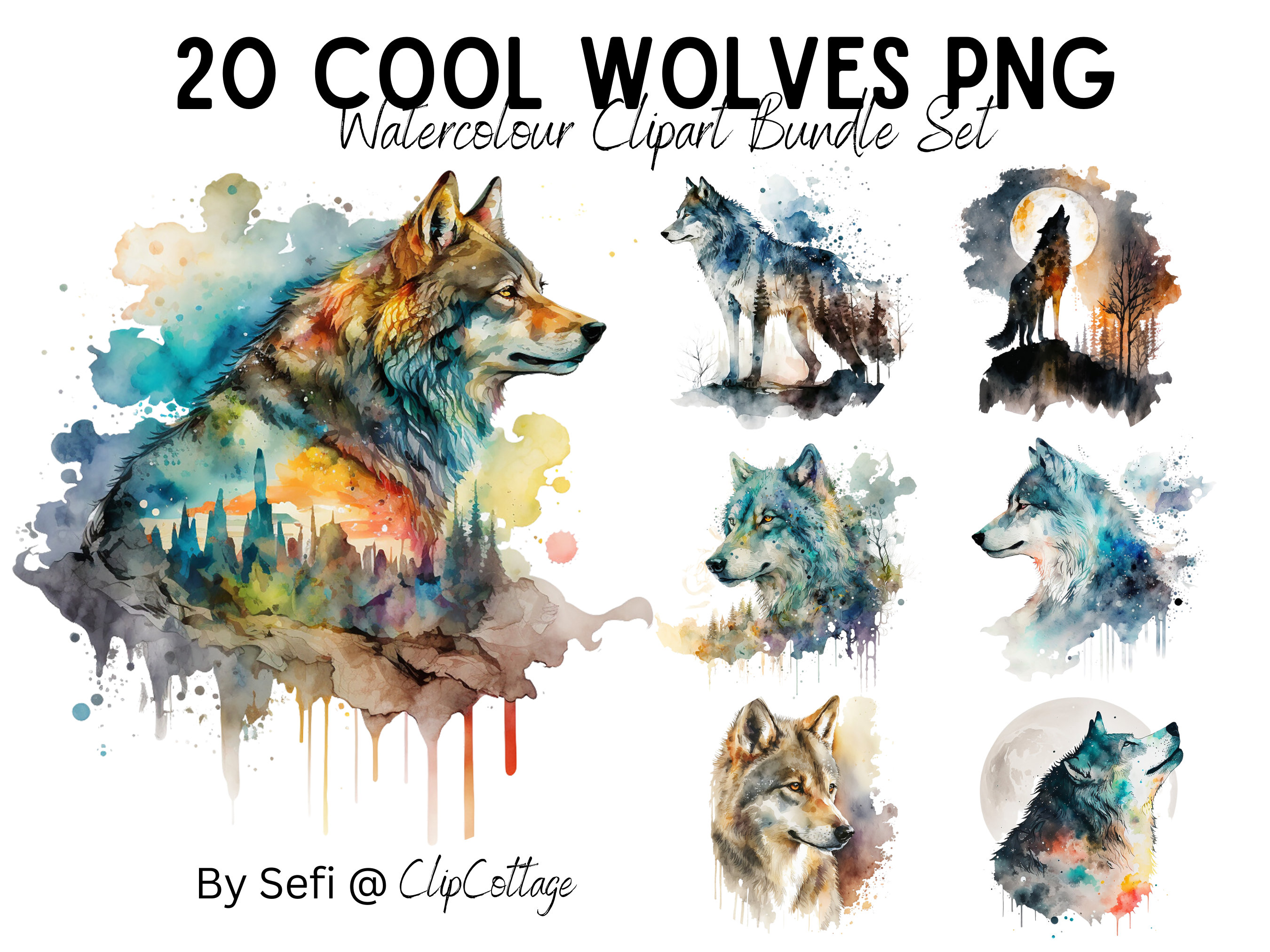 20 Wolf Clipart Bundle Majestic Wolves PNG Sublimation - Etsy UK