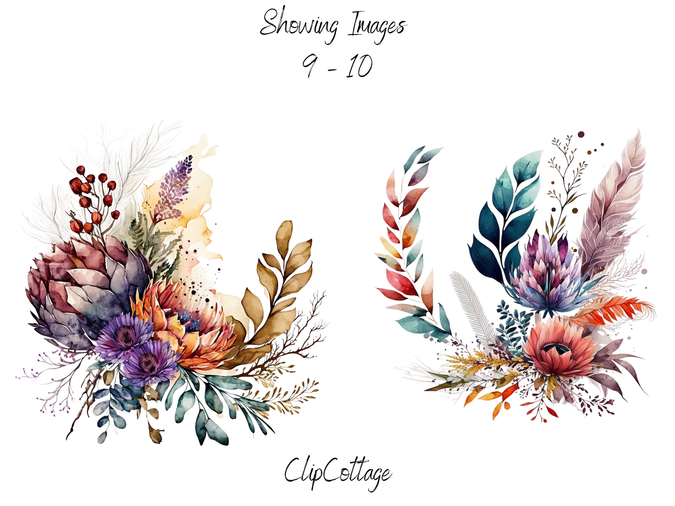 10 Boho Flowers Clipart Bundle PNG Sublimation Illustrations - Etsy