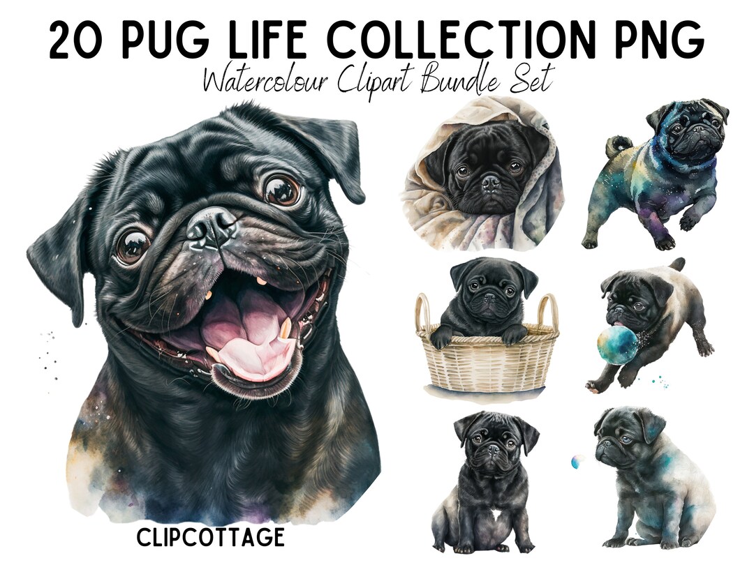 Pug Dog Clipart PNG Sublimation Bundle | 20 Transparent Animal Breed ...