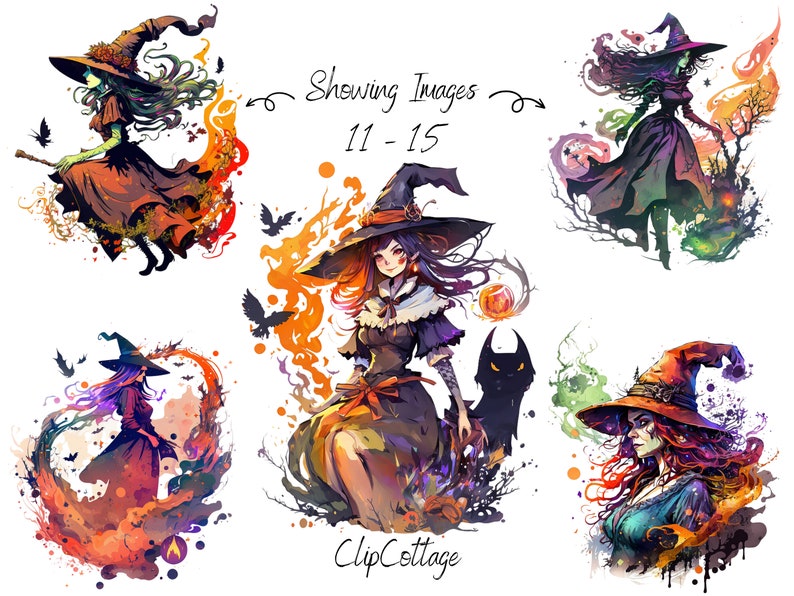 20 Mystical Witches Clipart Bundle - Halloween Witch PNG Sublimation ...
