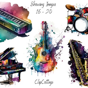 20 Musical Instruments Watercolour Clipart PNG Illustrations Bundle for ...