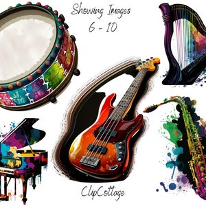 20 Musical Instruments Watercolour Clipart PNG Illustrations Bundle for ...