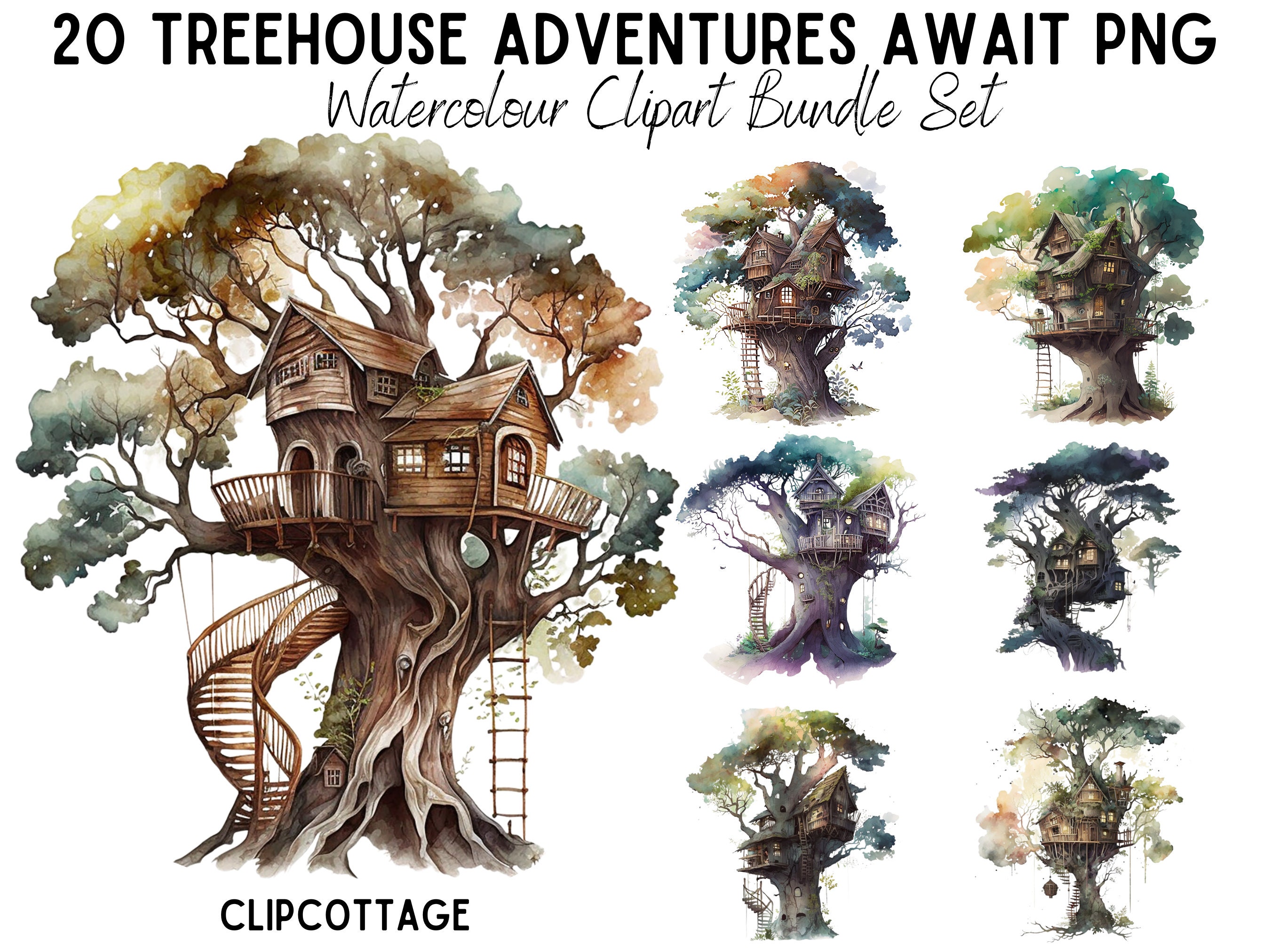 20 Treehouses Clipart Bundle Cute Whimsical PNG Sublimation - Etsy