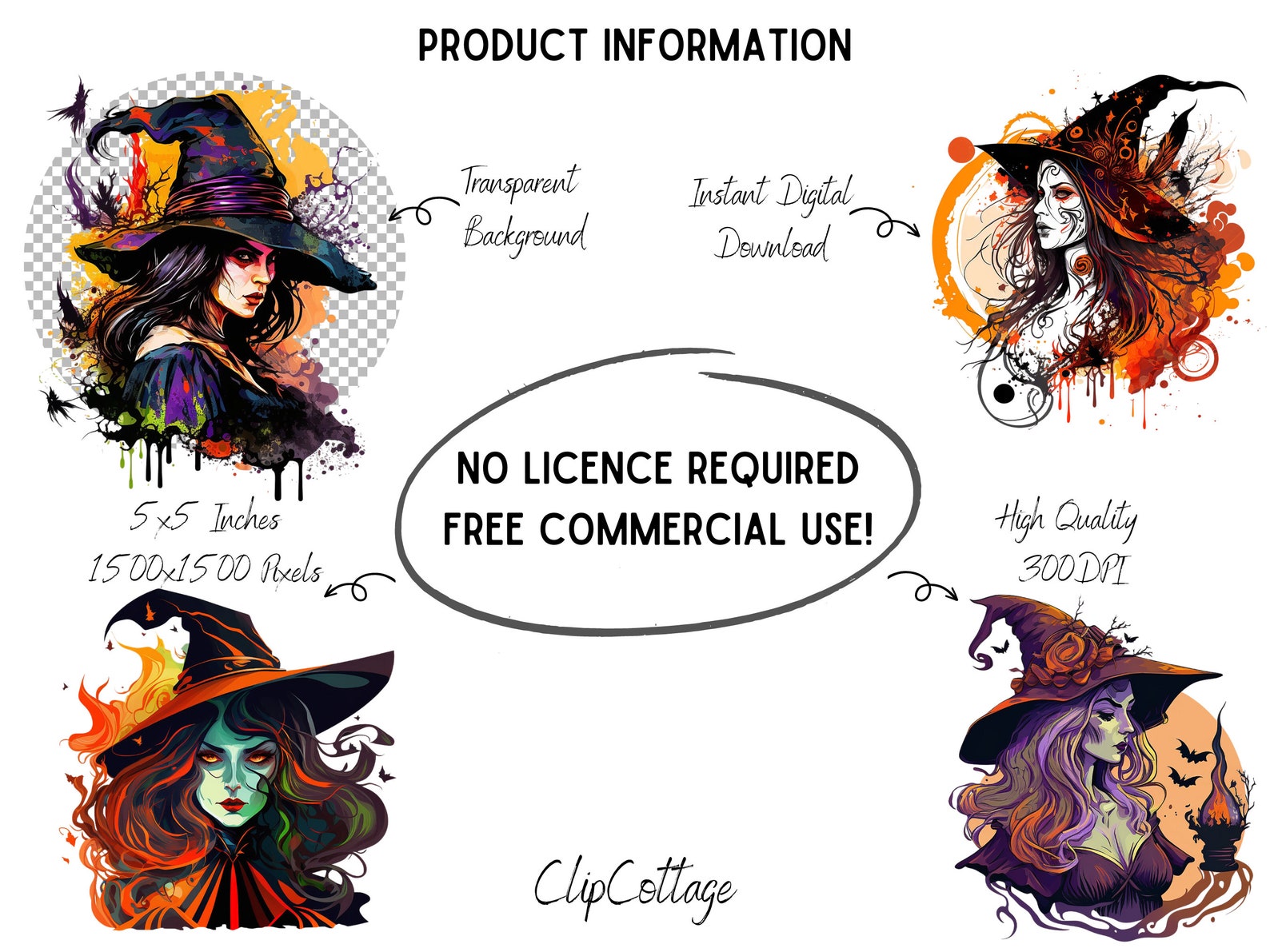 20 Mystical Witches Clipart Bundle - Halloween Witch PNG Sublimation ...