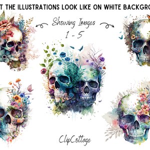 Floral Skulls Clipart PNG Sublimation Bundle | 20 Transparent Skulls ...