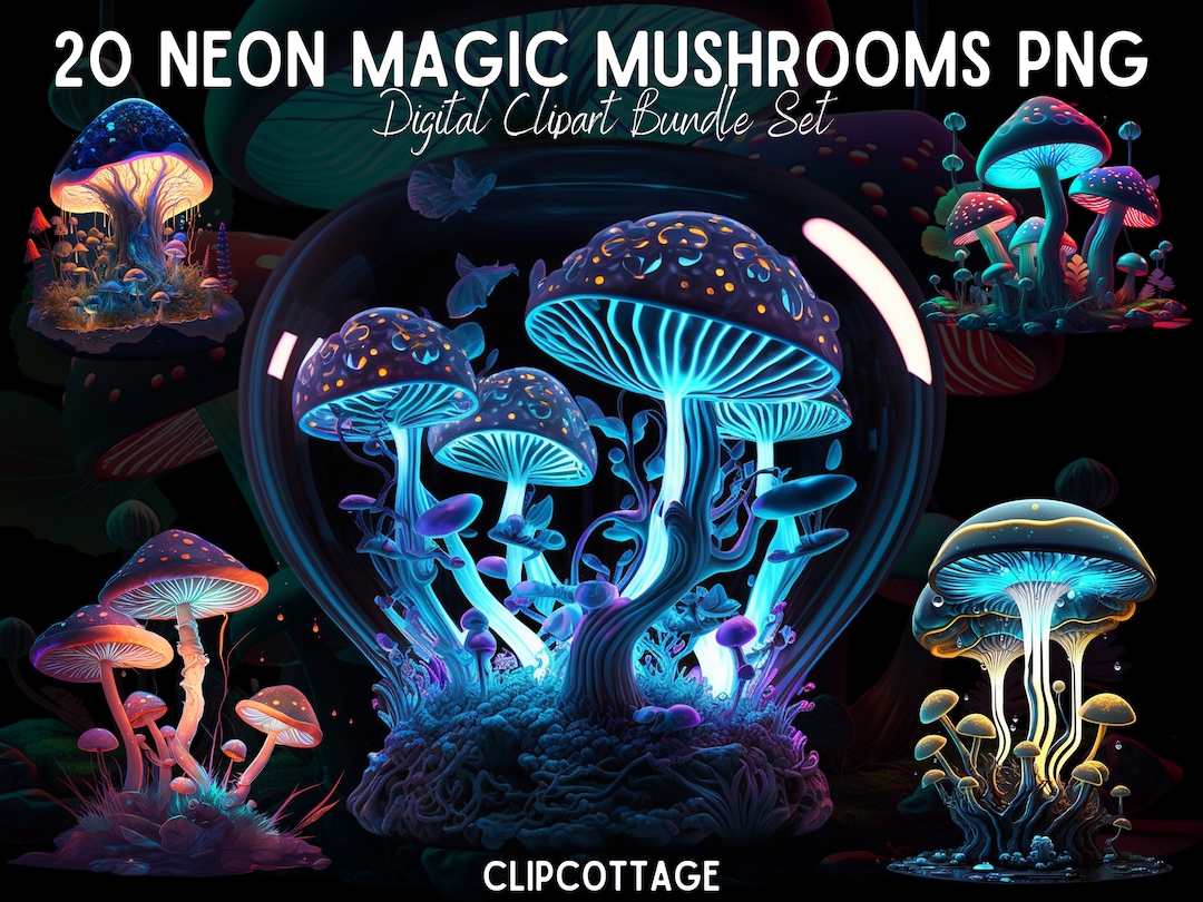Neon Magic Mushrooms Clipart PNG Sublimation Bundle 20 Transparent ...
