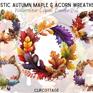 10 Fall Maple Leaf & Acorn Wreath Clipart Bundle - PNG Sublimation ...