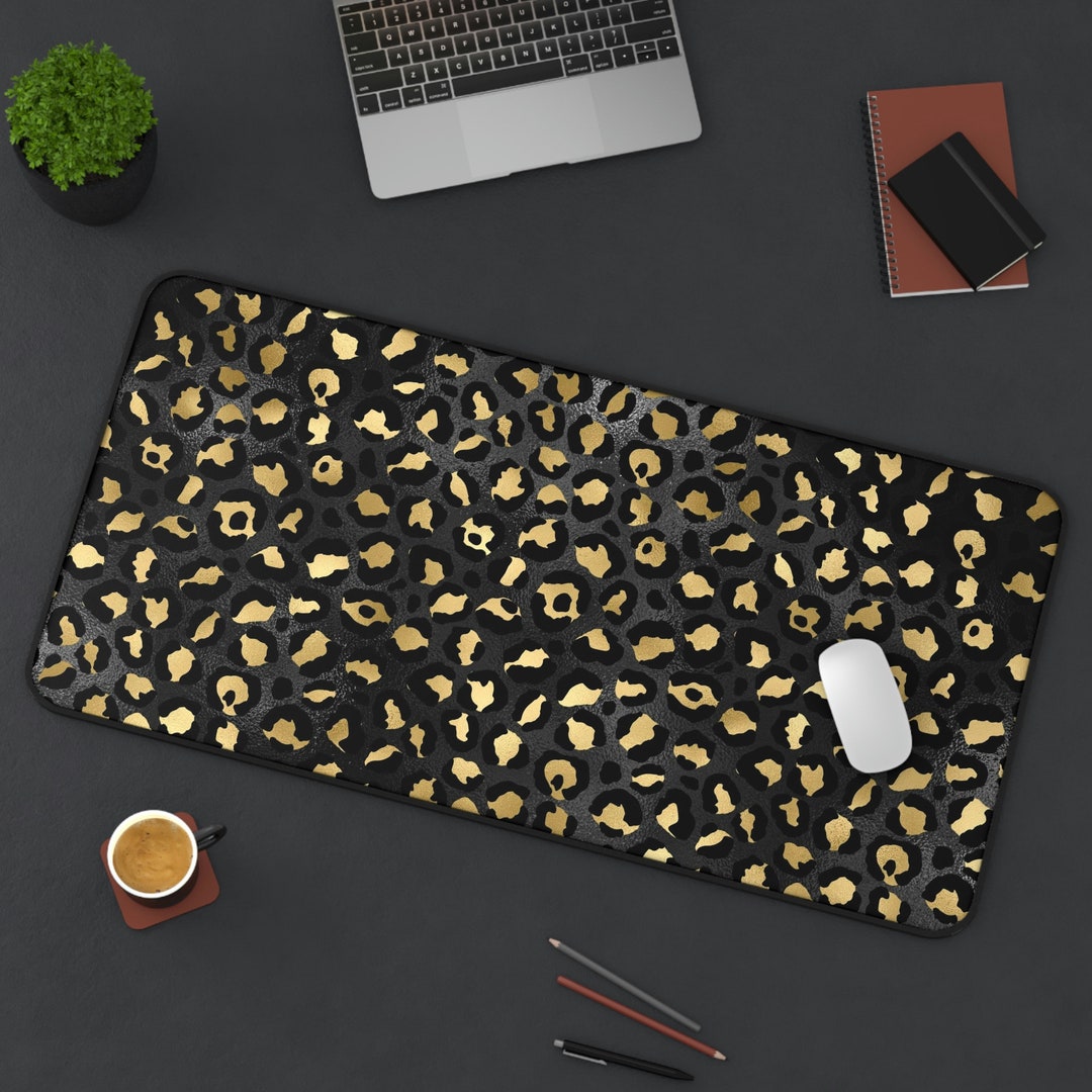 Black and Gold Leopard Desk Mat Large Keyboard Mousepad for Work From ...