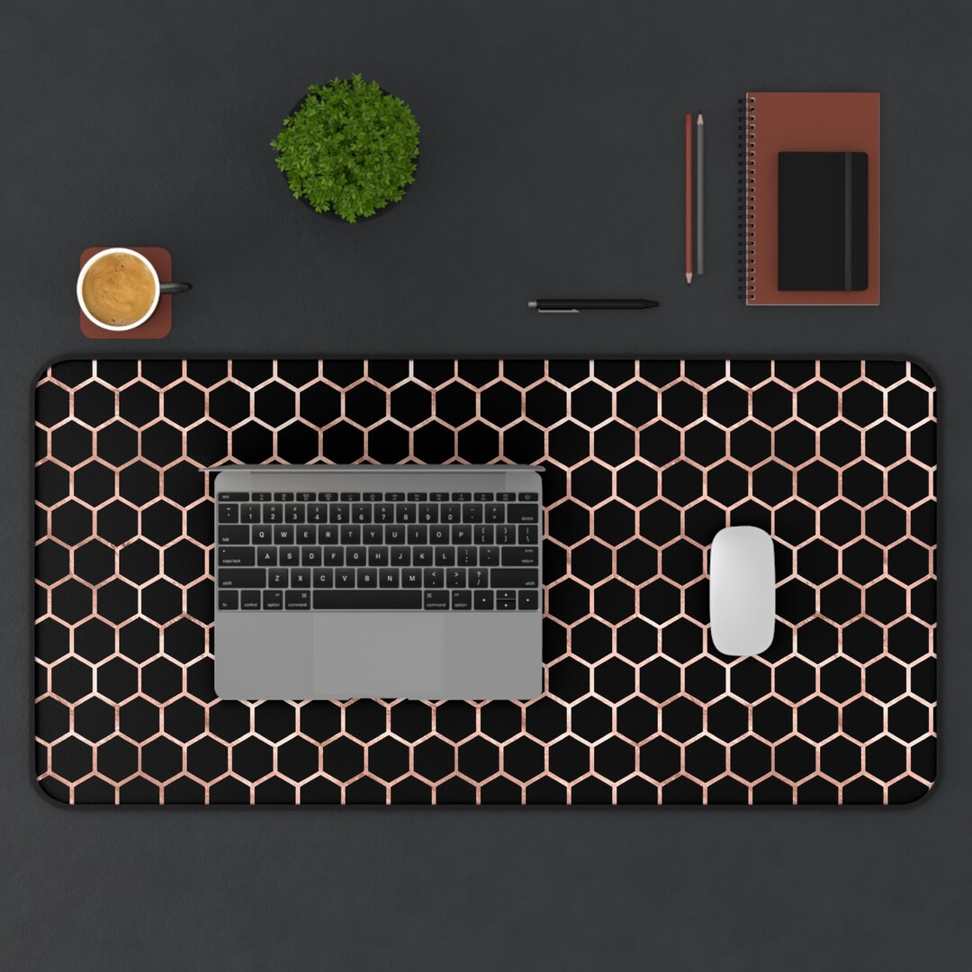 Black and Rose Gold Hexagon Keyboard Mouse Pad Minimalist Honeycomb ...