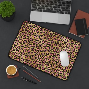 Gold and Pink Leopard Print Desk Mat for Desk Decor for Home Office ...