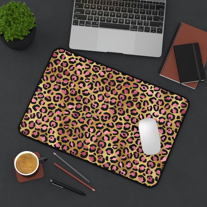 Gold and Pink Leopard Print Desk Mat for Desk Decor for Home Office ...