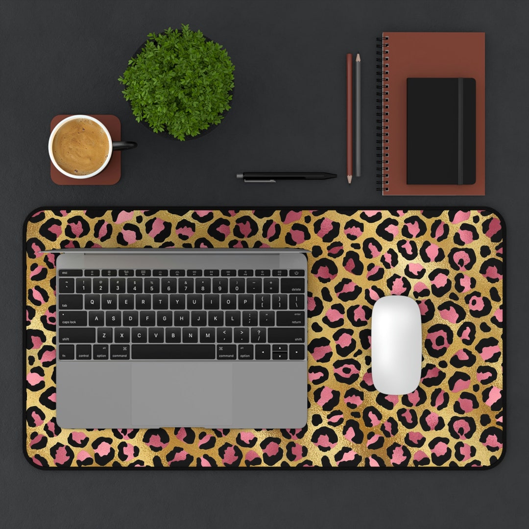 Gold and Pink Leopard Print Desk Mat for Desk Decor for Home Office ...