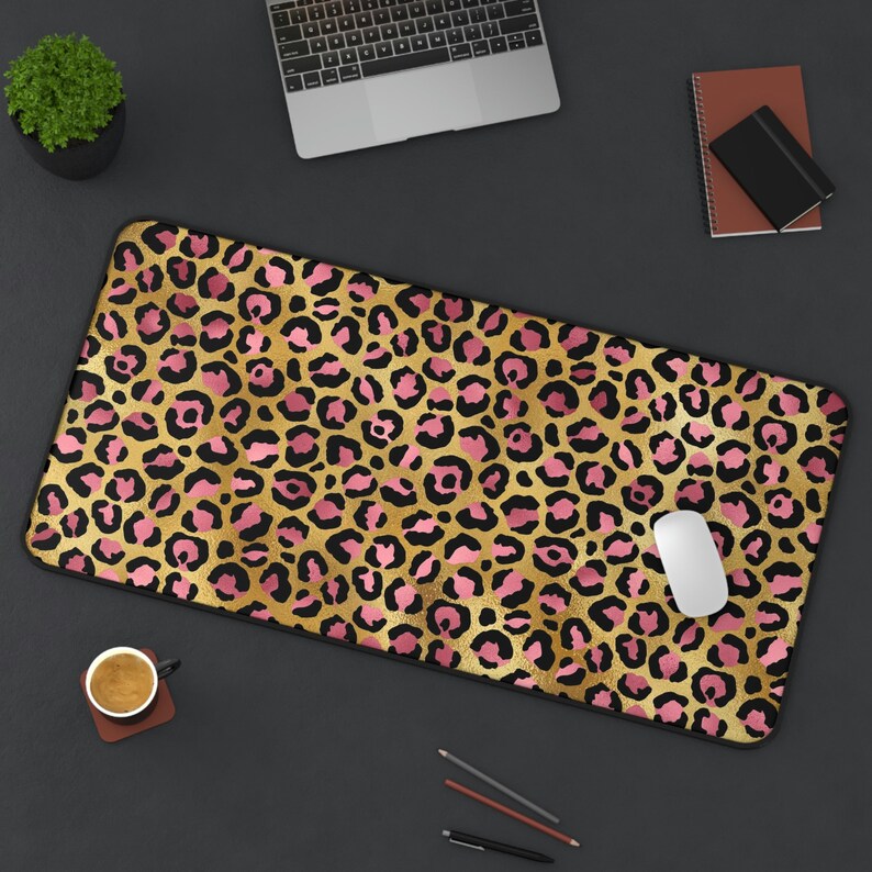 Gold and Pink Leopard Print Desk Mat for Desk Decor for Home Office ...
