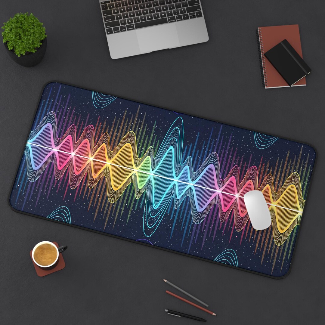 Neon Soundwave Desk Mat Rainbow Audio Wave Mousepad Large Extended ...