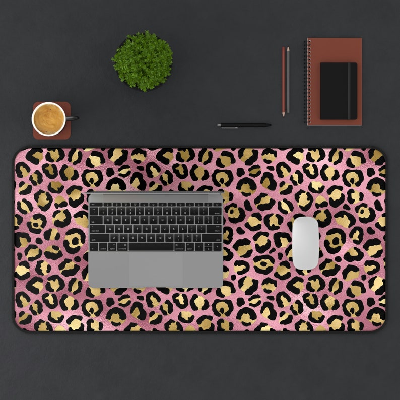 Leopard Desk Mat, Pink and Gold Mpousepad, Large Gaming Keyboard Mat ...