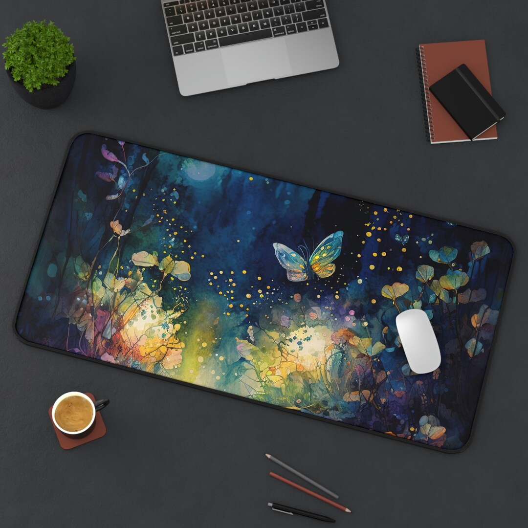Butterfly Magical Desk Mat, Cottagecore, Flower Desk Mat, Fern Computer ...