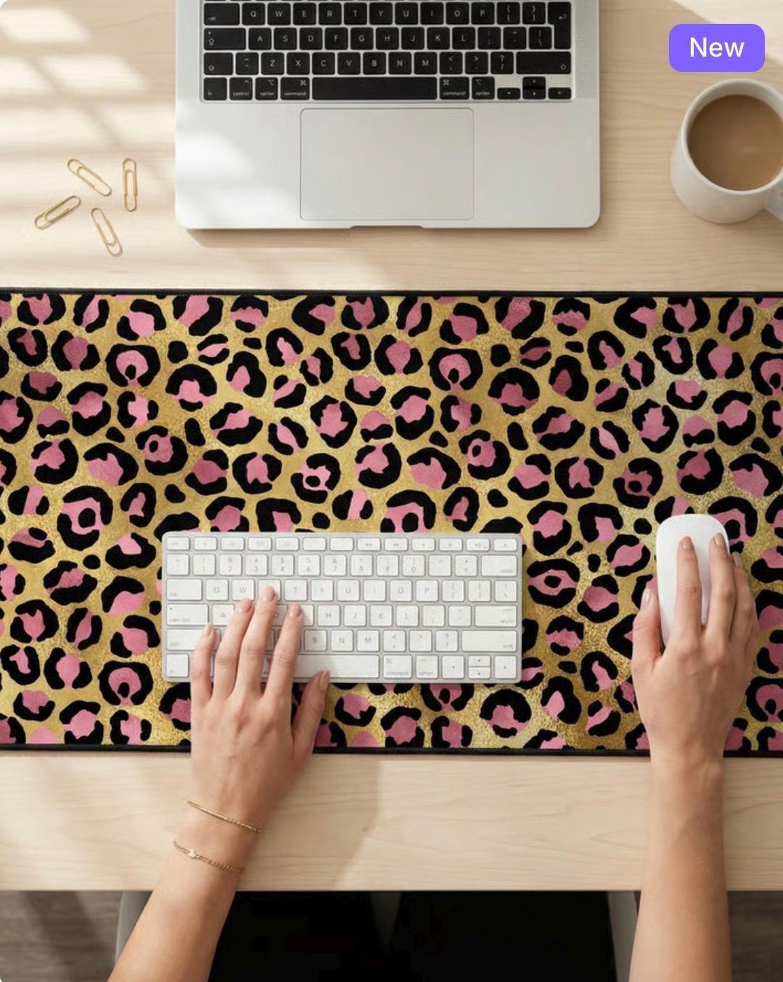 Gold and Pink Leopard Print Desk Mat for Desk Decor for Home Office ...