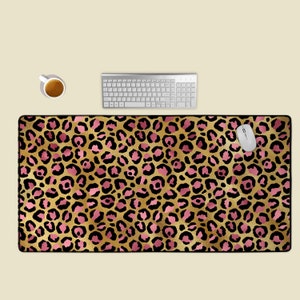 Gold and Pink Leopard Print Desk Mat for Desk Decor for Home Office ...