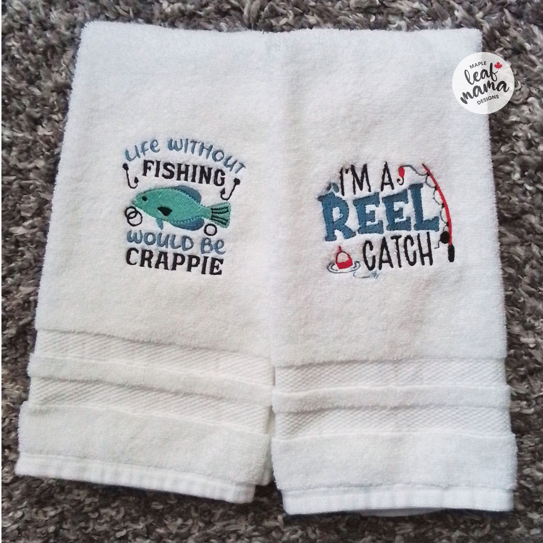 Fishing Gifts Embroidered Fish Hand Towel Fisherman Bath Towel Custom ...