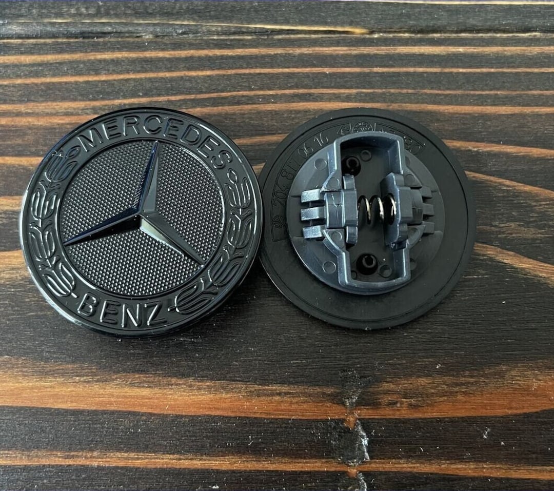For Mercedes-benz Logo Bonnet Badge Gloss Black Flat Front Emblem 57mm ...