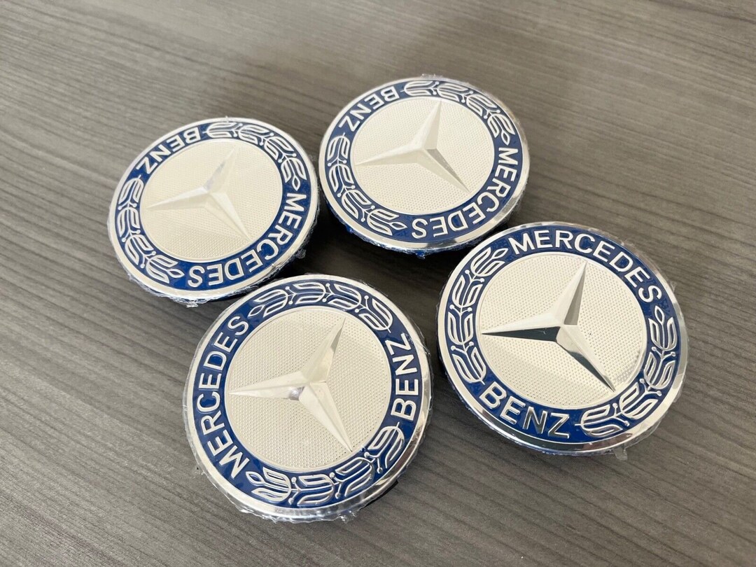 Set of 4 Mercedes Benz Wheel Center Caps Emblem Dark Blue Laurel Wreath ...